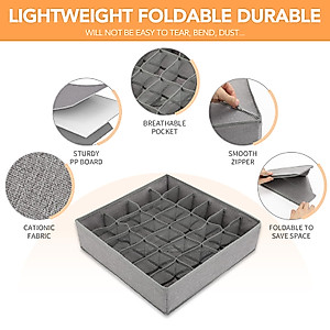 Cyfaza 3 Pack Sock Underwear Organizer Dividers 64 Cell Fabric Foldable Dresser Drawer Organizers for storing Sock, Ties, Panties, Belts (16+24+24 Cell)