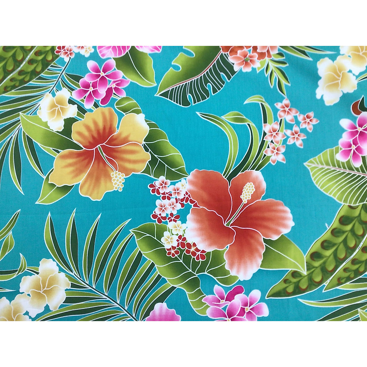 Turquiose Tropical Hawaiian Print Fabric 100% Cotton Sold by The Yard