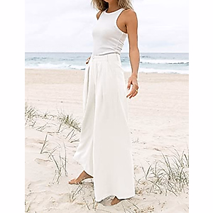 SIFLIF Women's High Waist Casual Wide Leg Palazzo Pants, Dress Pants for Women, Work Pants with Pockets for Women Office. White