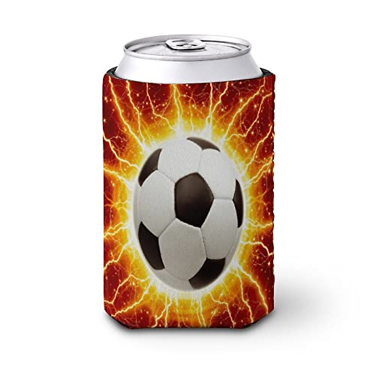 Can Cooler Sleeves Coozies for Cans And Bottles Insulators Soccer Ball Bright Lightnings Print PVC Elastic Reusable