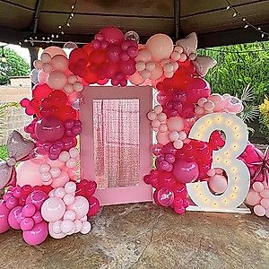 Pink Balloon Arch Kit, Princess Dark Hot Pink and White Balloon Garland with Disco Ball Bow Balloons Light Pink Fuchsia Magenta Latex Balloons for Girls Birthday Baby Shower Party Decorations