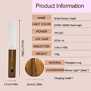 Upgraded Magnetic Rechargeable Wall Sconce, Motion Sensor Battery Powered Wooden Night Light, Cabinet Light Torch Light for Wall Hallway Wardrobe Stairwell Cabinet Kitchen etc (Black Walnut, 1 pcs)