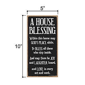 Honey Dew Gifts Inspirational Decor, A House Blessing 5 inch by 10 inch Hanging Sign, Wall Art, Decorative Wood Sign Home Decor, 75655