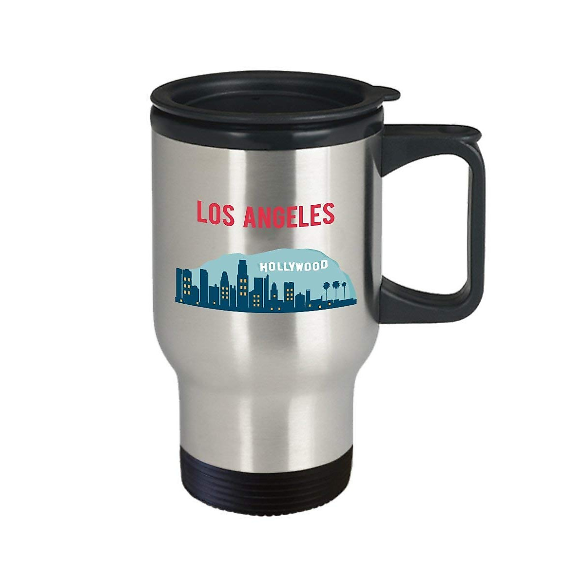 SpreadPassion Los Angeles Travel Mug- Funny Tea Hot Cocoa Coffee Insulated Tumbler Cup - Novelty Birthday Christmas Anniversary Gag Gifts Idea