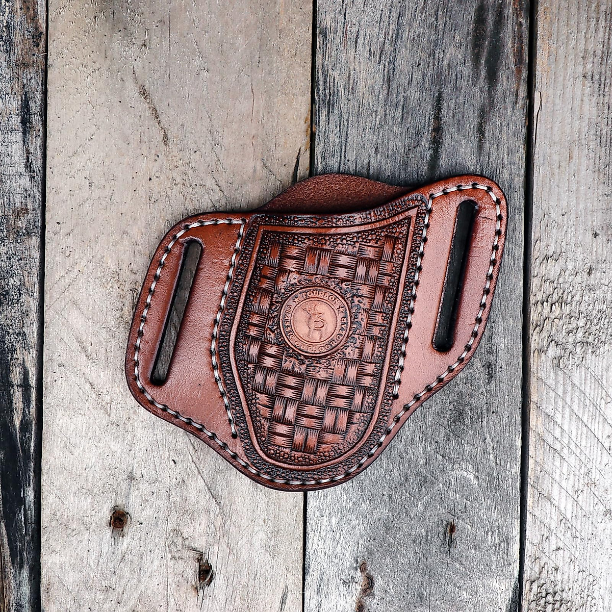 Tourbon Handmade Leather Pocket Knife Sheath 1.5" Large Diameter Open for 2" Wide Belt Cross Draw Folding Knives Carrier Men EDC Holster