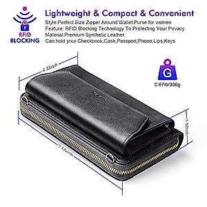 nuoku Womens RFID Wallet Purse Wristlet Crossbody Clutch with Zip Around 2 Strap