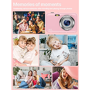 Digital Camera, FHD 1080P Kids Camera with 32GB SD Card 16X Digital Zoom Portable Small Camera, Compact Point and Shoot Camera Mini Digital Camera for Teens Kids Boys Girls Students Seniors - Pink