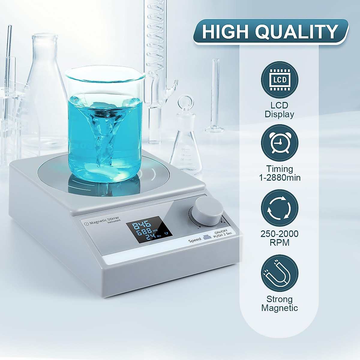 ANZESER Digital Magnetic Stirrer w/Timer, 100fl.oz Magnetic Stir Plate, Magnetic Mixer w/LCD Display, Lab Stirrer w/Stir Bar (NO Heating)