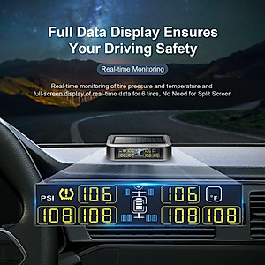 Easrsupe Tire Pressure Monitoring System, Equipped with Solar Charging Tpms System, 6 Sensors (0-199 PSI), 7 Alarm Modes, 1 Relay (98 Ft), Suitable SUV, RV, Trailer Tire Pressure Monitoring System