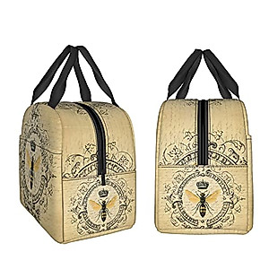 srufqsi Vintage Bee Lunch Bag Insulated Water-Resistant Tote Bag Reusable Lunch Box For Picnic Travel
