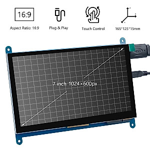 Hosyond 7 Inch IPS LCD Touch Screen Display Panel 1024×600 Capacitive Screen HDMI Monitor for Raspberry Pi5/Pi4/Pi3/ZERO W, BB Black, Windows 10 8 7
