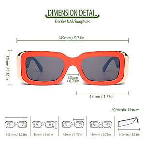 Freckles Mark Rectangle Retro Sunglasses for Men Women Vintage Square Glasses Disco Accessories (Red/Green)