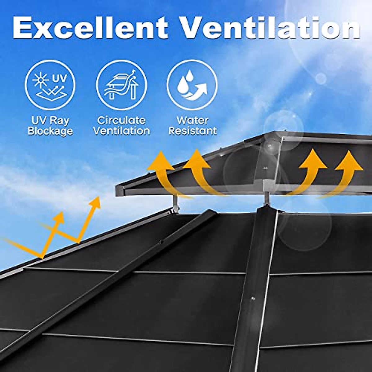 10' x 12' Gazebo, Outdoor Double Roof Canopy Hardtop Gazebo with Durable Metal Frame, Galvanized Steel Top Gazebo with Ventilation, Curtain and Netting, for Patio, Backyard, Deck and Lawns