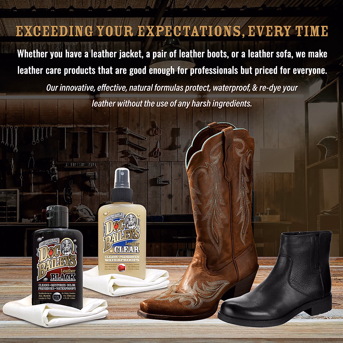 Doc Baileys Black & Colored Leather Cleaner and Conditioner Bundle for Bags, Boots, Saddles & Car Interior - 4oz, 2 Packs