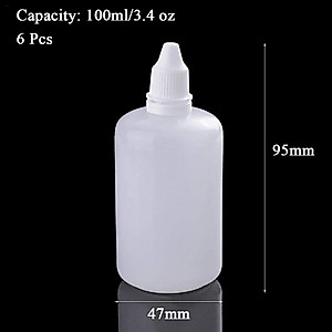 OFOWIN 6 Pcs Plastic Dropper Bottle, 100ml / 3.4oz Small Mouth Dropping Bottles with White Cap Empty Squeezable Liquid Drop Bottles for Solvents, Oils, Glue, Paint,Essence,E-liquid,E-juice,Saline