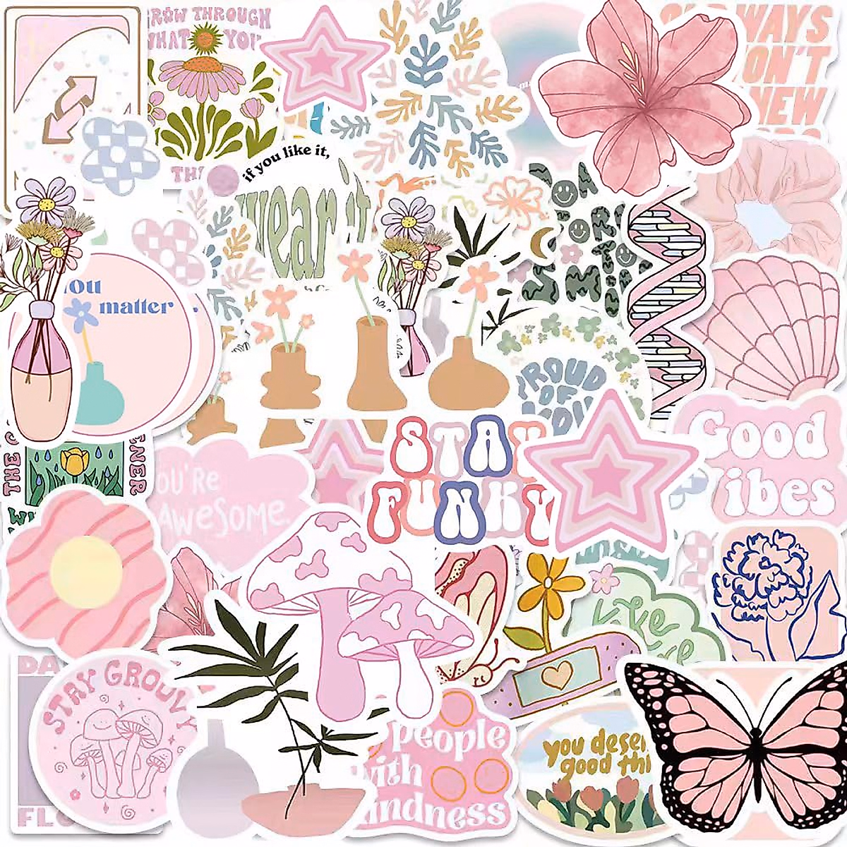 Danish Pastel Sticker Pack,Laptop Water Bottle Stickers - Colorful Aesthetic Vinyl Stickers