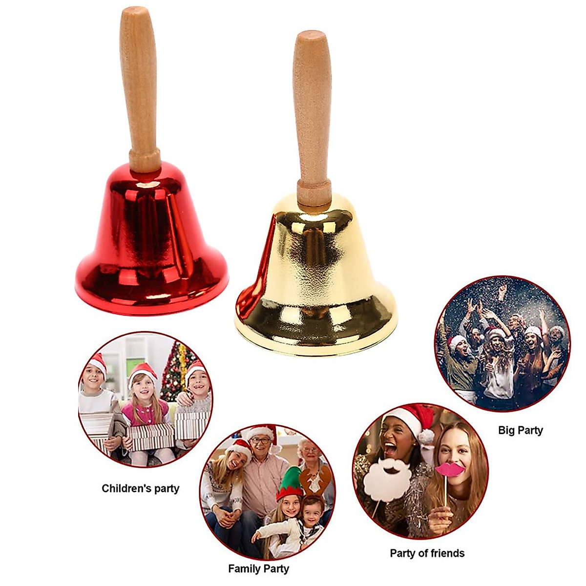 ARFUKA Hand Bells Silver Steel Service Handbells Black Wooden Handle Metal Bells Musical Percussion Dinner Bell Classroom Bell Multi-Purpose Events Bell Christmas Hand Bell Pakc of 2
