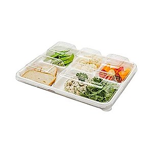 Restaurantware LIDS ONLY: Pulp Tek Lids For 5 Compartment Food Trays, 100 Dome Lids For Bagasse Lunch Trays - Food Trays Sold Separately, Airtight, Clear Plastic Lids For Disposable Cafeteria Trays