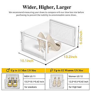 Kuject X-Large Shoe Storage Boxes Organizers Clear Plastic Stackable 6 Pack, Shoe Rack & Holder Substitute, Sneaker Containers, Toy Storage Organizer Bins for Entryway, Closet, Under Bed, White