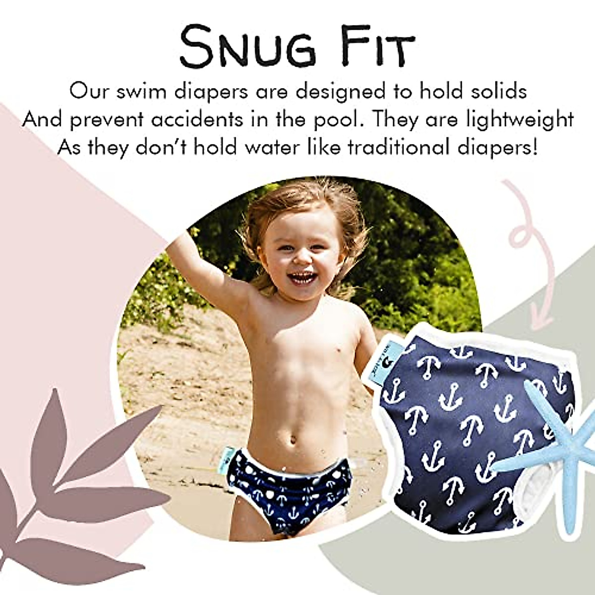 Reusable Swim Diapers for Babies, Infants & Toddlers - Adjustable Boys Swimming Diaper 0-2 Years, Eco-Friendly Washable with Snaps – Anchor & Fish – 2 Pack by Will & Fox