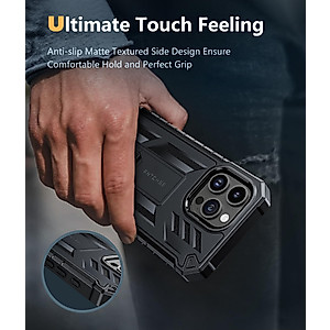 FNTCASE for iPhone 15-Pro-Max Case: Military Grade Drop Proof Rugged Protective Cell Phone Cover with Kickstand & Built-in Protector | Matte Textured Shockproof TPU Hybrid Bumper Cases (Black)