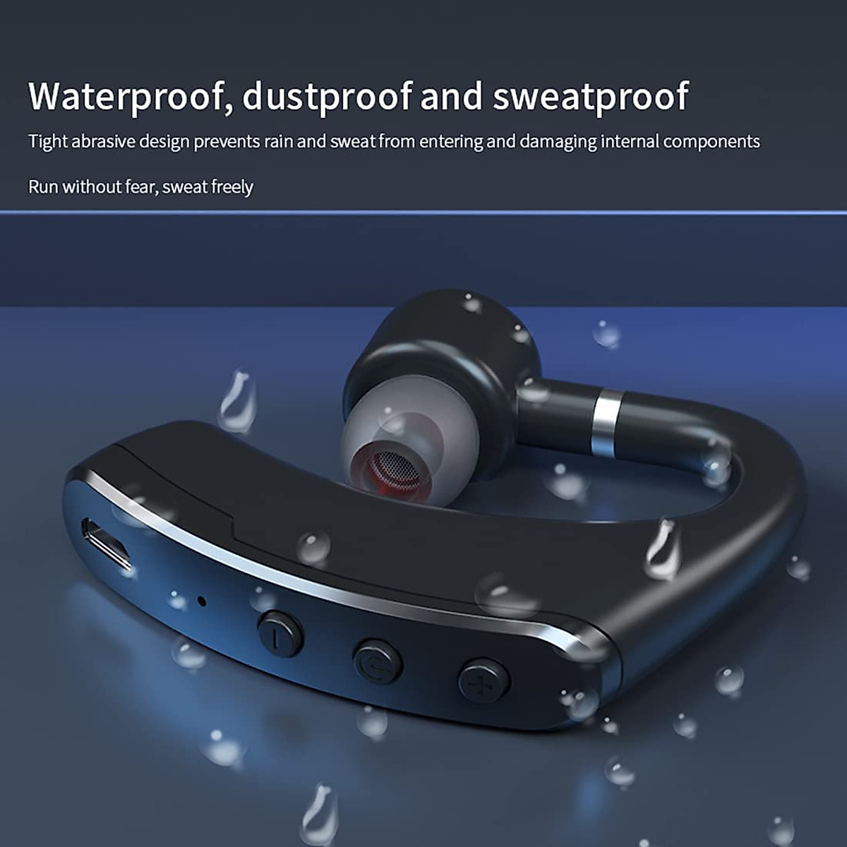 Bluetooth Headphone Single Ear Hook Wireless Business Headset with Mic Noise Cancelling Waterproof Earphone for L&R Ear