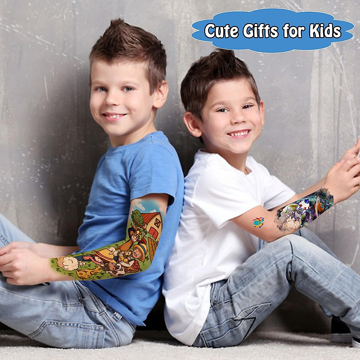 Partywind 66 Sheets Kids Full & Half Arm Temporary Tattoos Sleeves, Fake Tattoo Stickers with Dinosaur/Pirate/Cars for Boys, Butterfly/Mermaid Tattoos for Girls, Kids Gifts Party Supplies