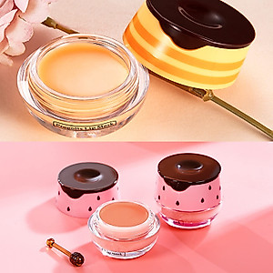 2 PCS Bee Lip Balm Lip Mask Honey Pot, Honey & Strawberry Lip Mask Propolis Moisturizing Lip Balm with Stick - Hydrating Prevention Dry and Cracked Lip Scrubs Exfoliato Lip Wrinkle Care