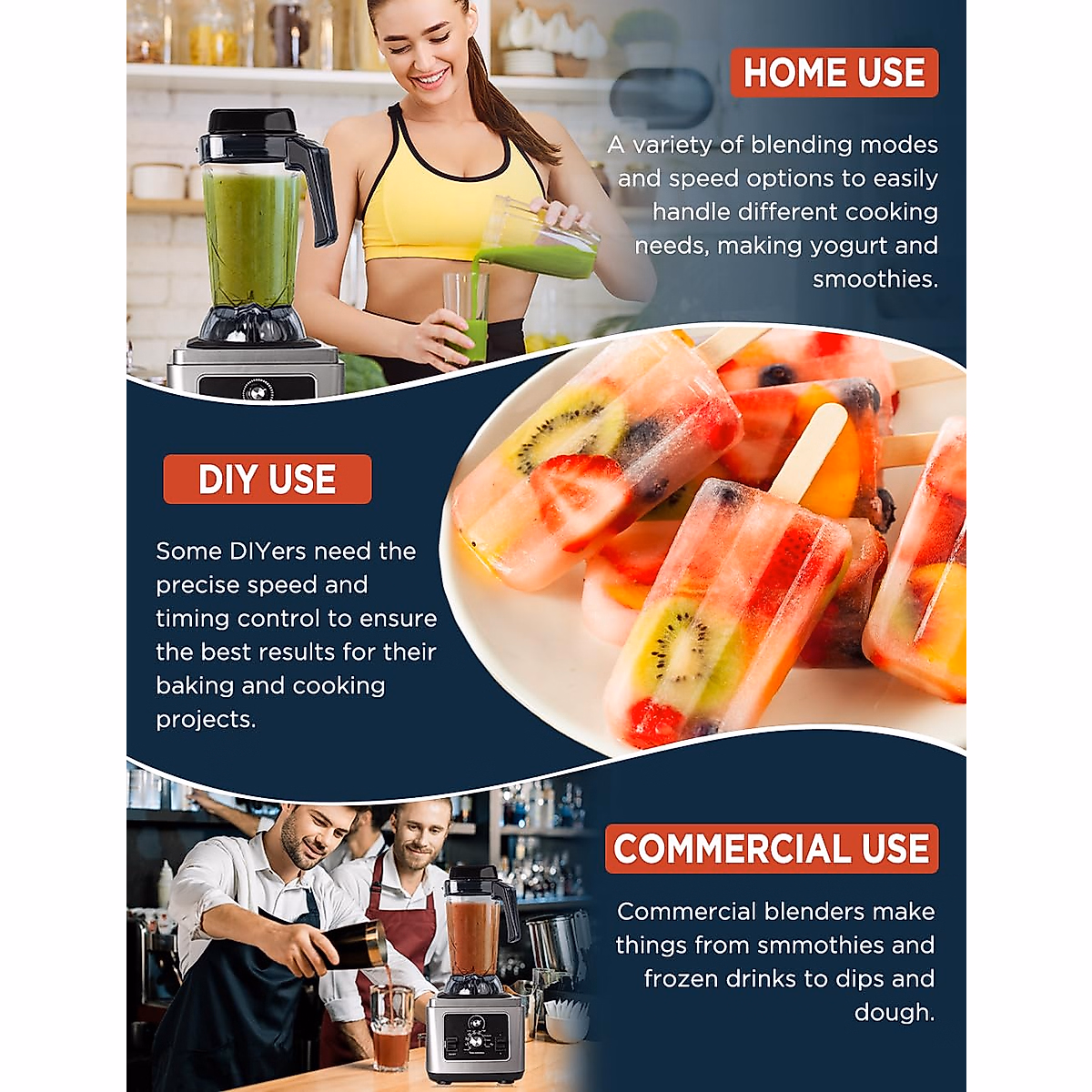 Cavlhils Commercial Blender for Kitchen, 2200W Professional-Grade Power Blender with Soundproof Cover, Electric Variable Speed Processor for Shakes and Smoothies, 88 oz Container & 48000 RPM