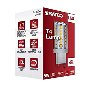 Satco S11234 5W/LED/G9/830/CL/120V/DIM – 5 Watt JCD LED; G9 Base; Clear Finish; 3000K; Soft White; 120 Volt; T4 Shape; 40W HID Equivalent; 2.13" MOL; Dimmable for Various Lighting Applications
