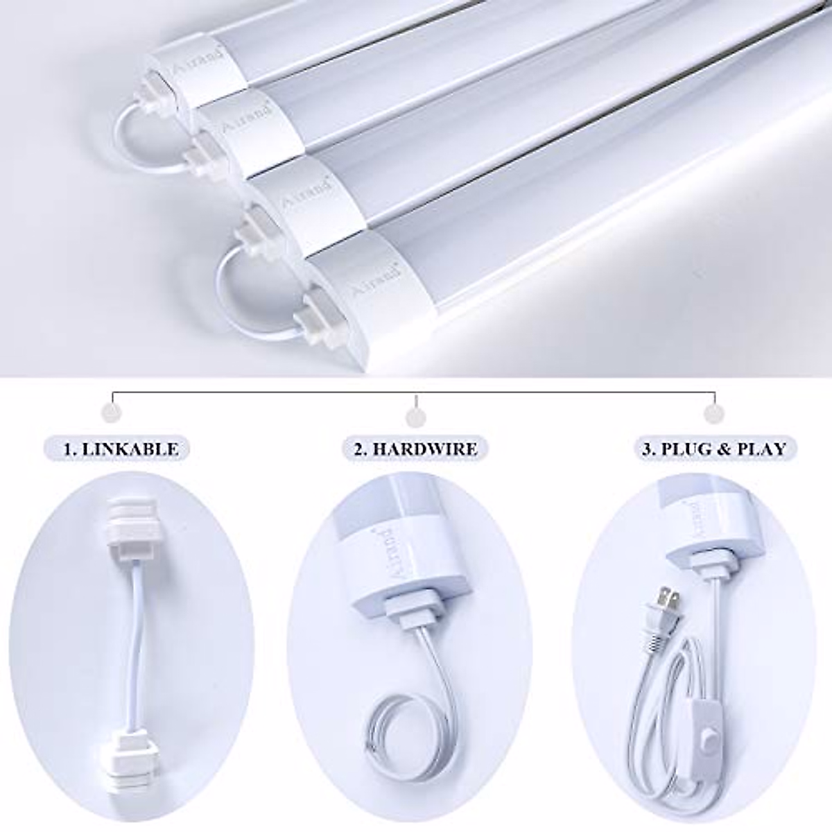 Airand LED Shop Lights for Garage with Plug, Waterproof Linkable LED Tube Light 5000K Under Cabinet Lighting,3600 LM LED Ceiling and Closet Light 36W, Corded Electric with ON/Off Switch