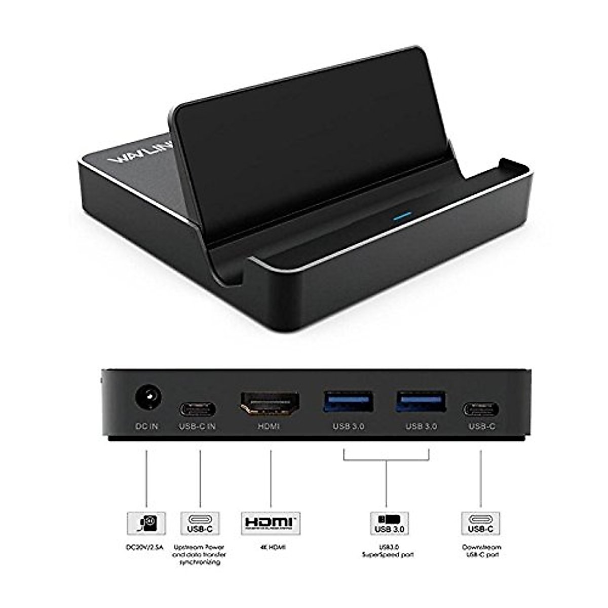 Wavlink Docking Station Compatible with Steam Deck USB 3.1 Gen 2 Type C Display Universal Hub with Power Delivery 4K HDMI Stand Charger for Phone Pad Tablet with 36W Power Adapter
