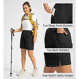 Soothfeel Women's Hiking Cargo Shorts with 4 Pockets 7 Inch Long Quick Dry Athletic Golf Shorts for Women Casual Summer (Black, XL)