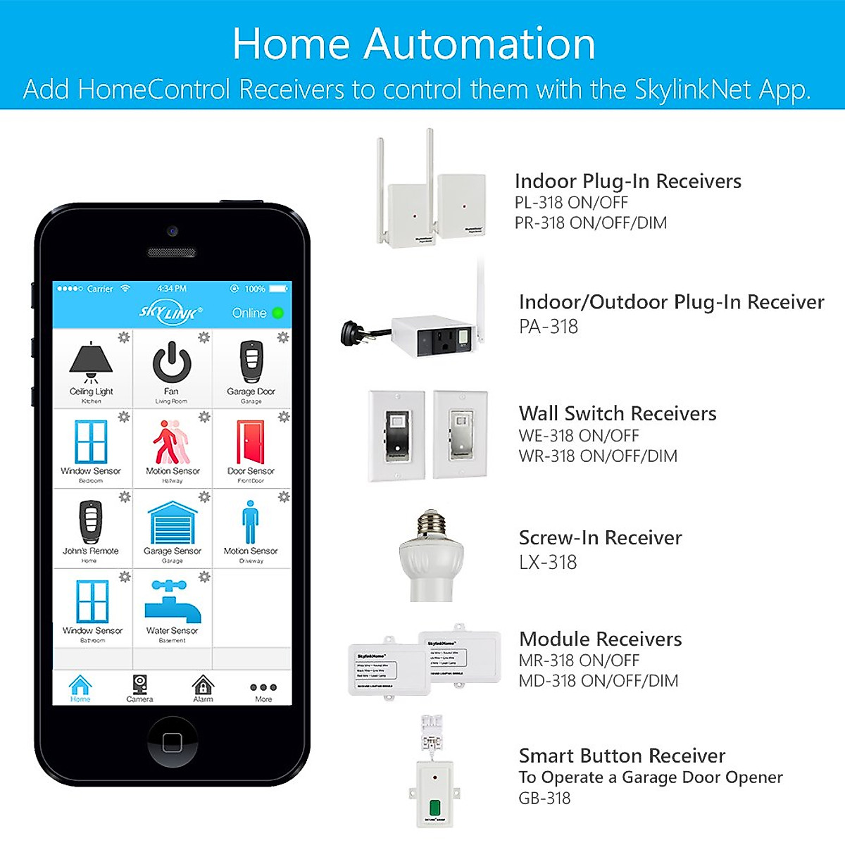 SKYLINK SK-250 Deluxe Connected Wireless Security Alarm Automation System with Camera Compatible with iOS, Android, Echo Alexa, Google Home and IFTTT and No Monthly Fees, 1 Count (Pack of 1), White