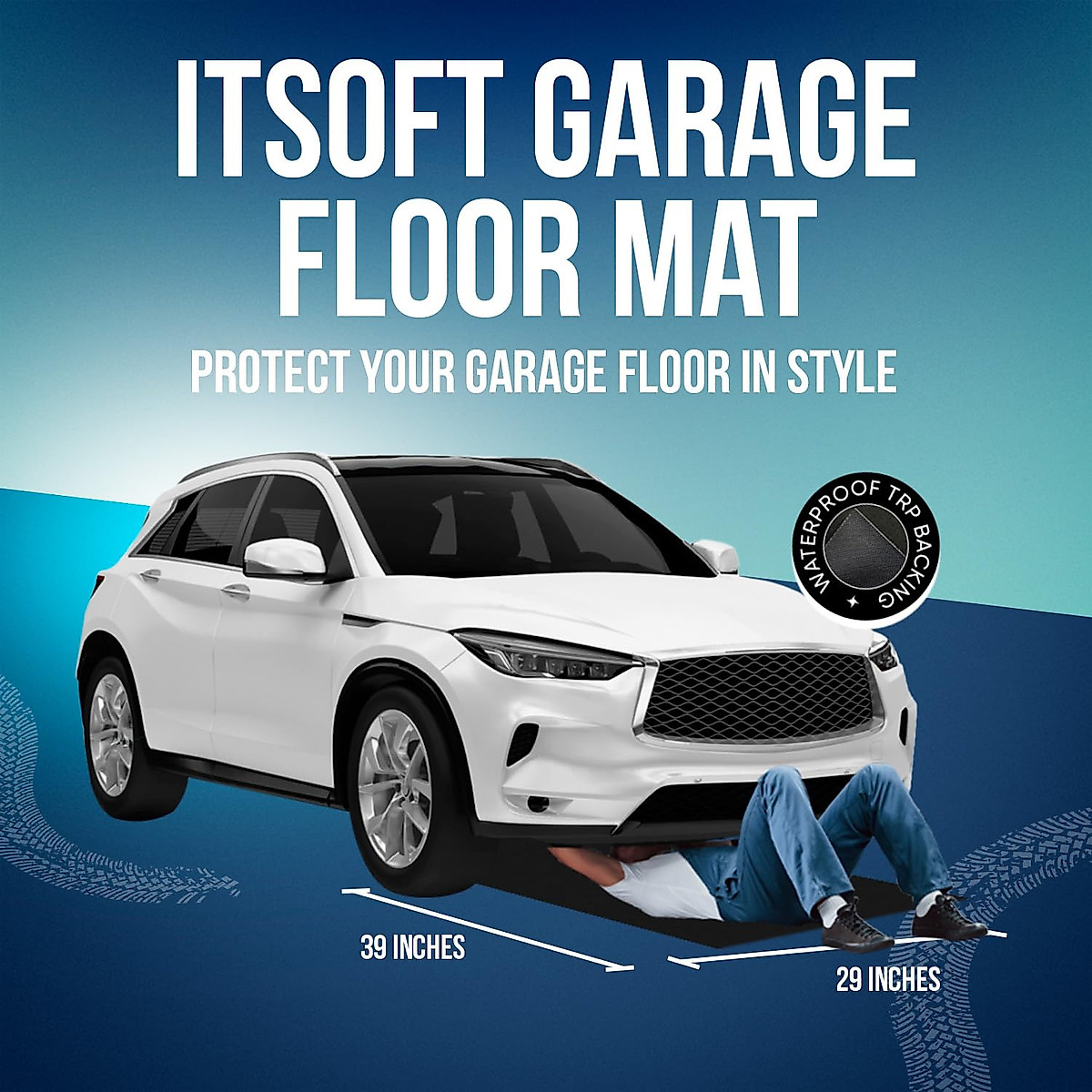 ITSOFT Absorbent Oil Spill Mat Garage Floor and Mechanic Pad 38" x 29" - Protects Floor from Spills, Drips, Splashes and Stains | Washable, Cut to Size, Non Slip and Waterproof Backing Layer