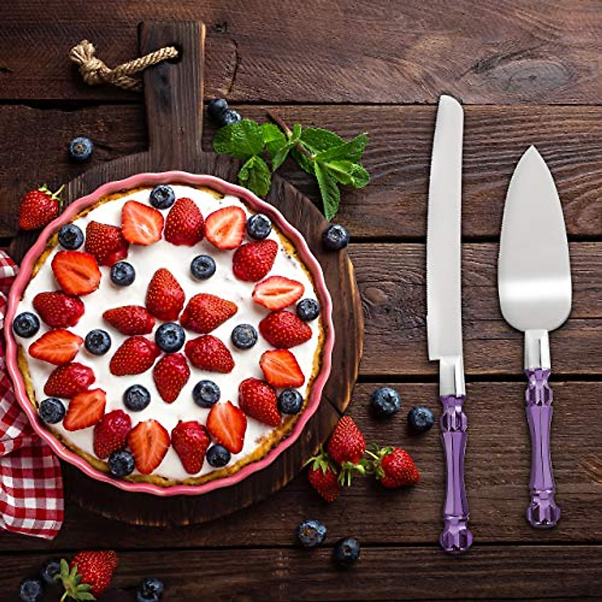 Homi styles Cake Knife and Server - Wedding Cake Knife Set - Serving Set for Receptions, Birthdays - Cake Cutting Set - Match the Color to Your Event Theme - Cake Knife and Cutter (Purple)