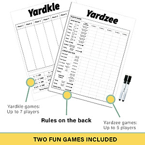 Large Wooden Yard Dice Set of 6 with Two Games and Cardboard Bucket