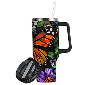 Bokkoy Big Orange Butterfly 40 oz/30 oz Tumbler with Handle and Straw Stainless Steel Tumbler with Lid Reusable Vacuum Insulated Cup