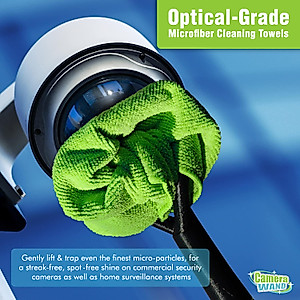 Surveillance/Security Camera Cleaning Tool - Safely from The Ground - with Cleaning Solution & Re-usable Microfiber Towels