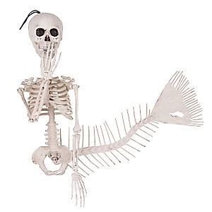DECORLIFE 30" Mermaid Skeleton, Skeleton Halloween Decoration, Hanging Posable Halloween Prop for Haunted House, Trunk or Treat, Bathroom