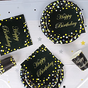 32pcs Gold Happy Birthday Napkins Cocktail Paper Happy Birthday Birthday Disposable Paper Napkins 6.5x6.5 Inches Folded