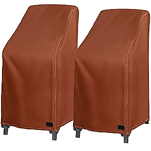 NettyPro Stackable Chair Covers 2 Pack Waterproof Outdoor Stack Chairs Cover Patio Furniture Stacking Chair Covers, Fits for 4-6 Stackable Dining High Back Chairs, 28 W x 35 D x 45 H inch, Brown