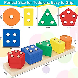 Aigybobo Learning Toys for 1+ Year Old, Baby Toy 12-18 Months, Wooden Sorting & Stacking Toys for Toddlers and Kids, Preschool Fine Motor Skill Toy, Ideal Gift for Boys Girls (Bright Shape Sorter)
