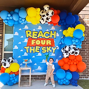 Toy Inspired Story Balloon Garland Kit Cow Pattern Printed Blue Yellow Red Green Latex Balloons for Kids Birthday Party, Kids Toy Inspired Story Theme Birthday Party Supplies Decorations