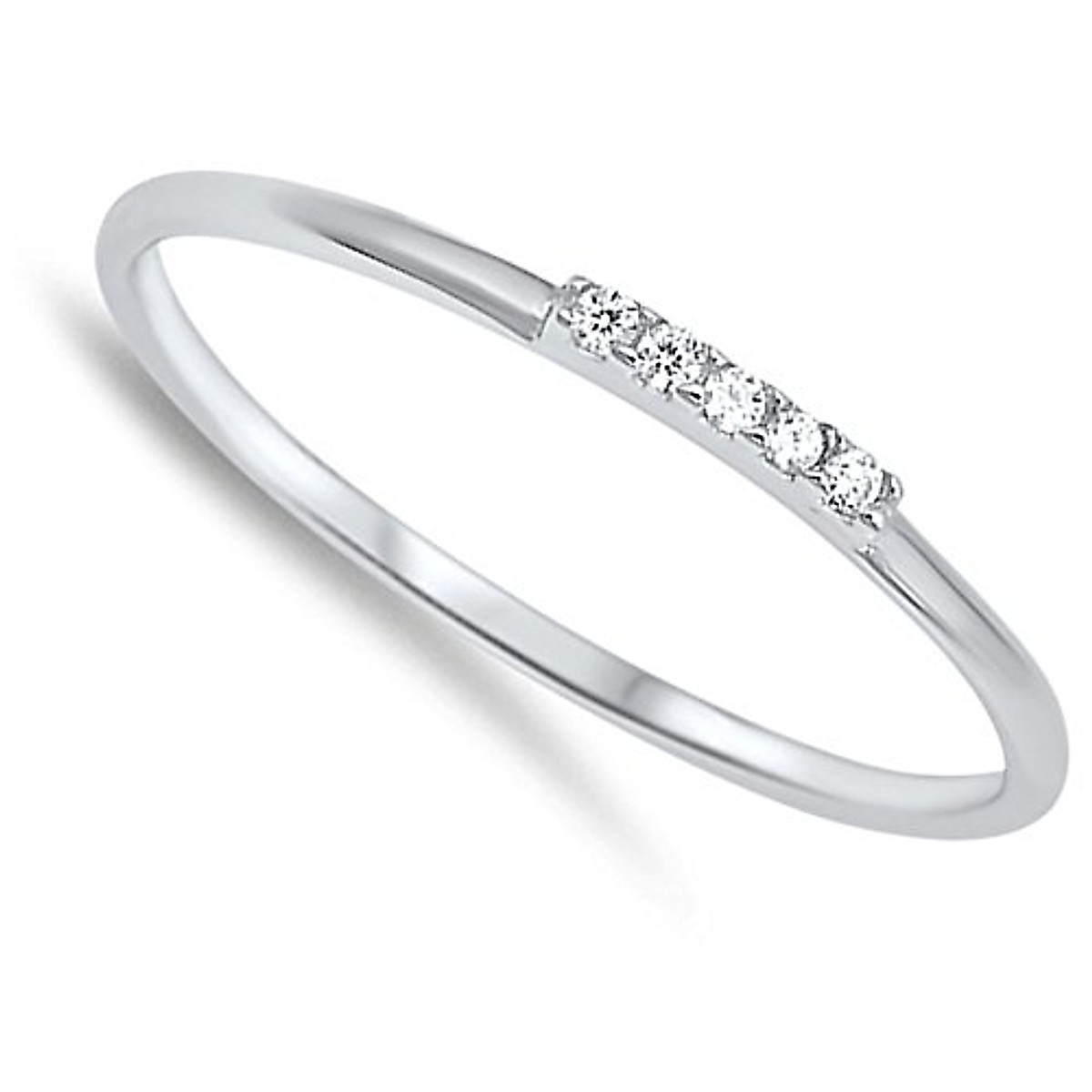 Thin Clear CZ Wedding Ring New .925 Sterling Silver Stackable Band Size 4