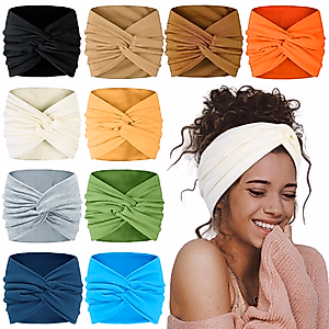 AKTVSHOW 7'' Wide Headbands for Women, 10 Pack Large Turban Headband Fashion Non Slip Hairbands Thick Head Wraps Yoga Hairwraps Workout Hair Accessories