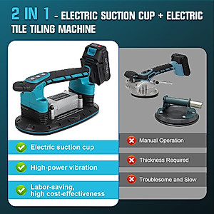 Tile Vibration Machine Installation Tool, Handheld Automatic Tiling Vibrator with Enlarged Suction Cup for Tiling Leveling Laying 21V 12500mAh 24000r/min 6 Speeds Adjustable