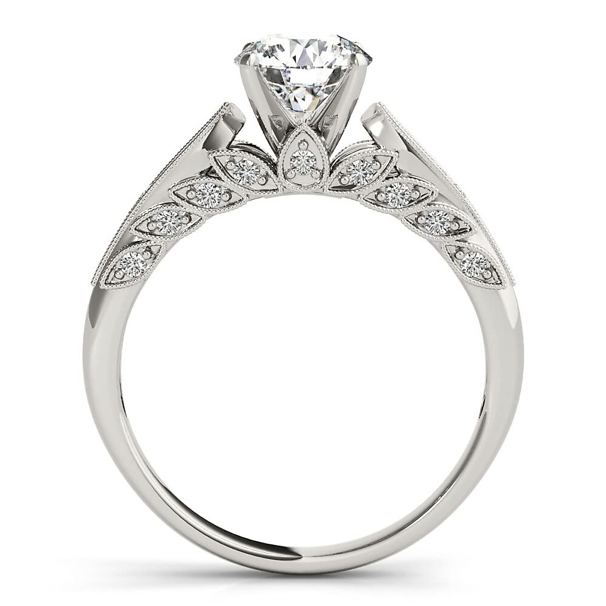 AHTAMOS Engagement Ring 1.5 CT Round Cut Graduated Floral Moissanite Engagement Rings for Women Platinum Plated Silver Size 6