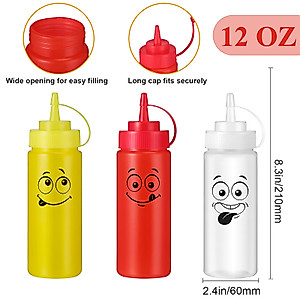 6 Pieces Smile Faces Squeeze Bottles, Condiment Sauces Squeeze Bottles, Ketchup and Mustard Dispenser for Hot Dog Party Mayo Dressing Red Yellow and White, 12 oz