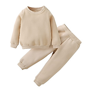 SOBOWO 5t Sweatsuits Toddler Boy Sweatshirt Baby Boys Winter Clothes Long Sleeve Pullover Sweatshirt Pants 2Pcs Kids Winter Outfits Set (Beige, 4-5T)